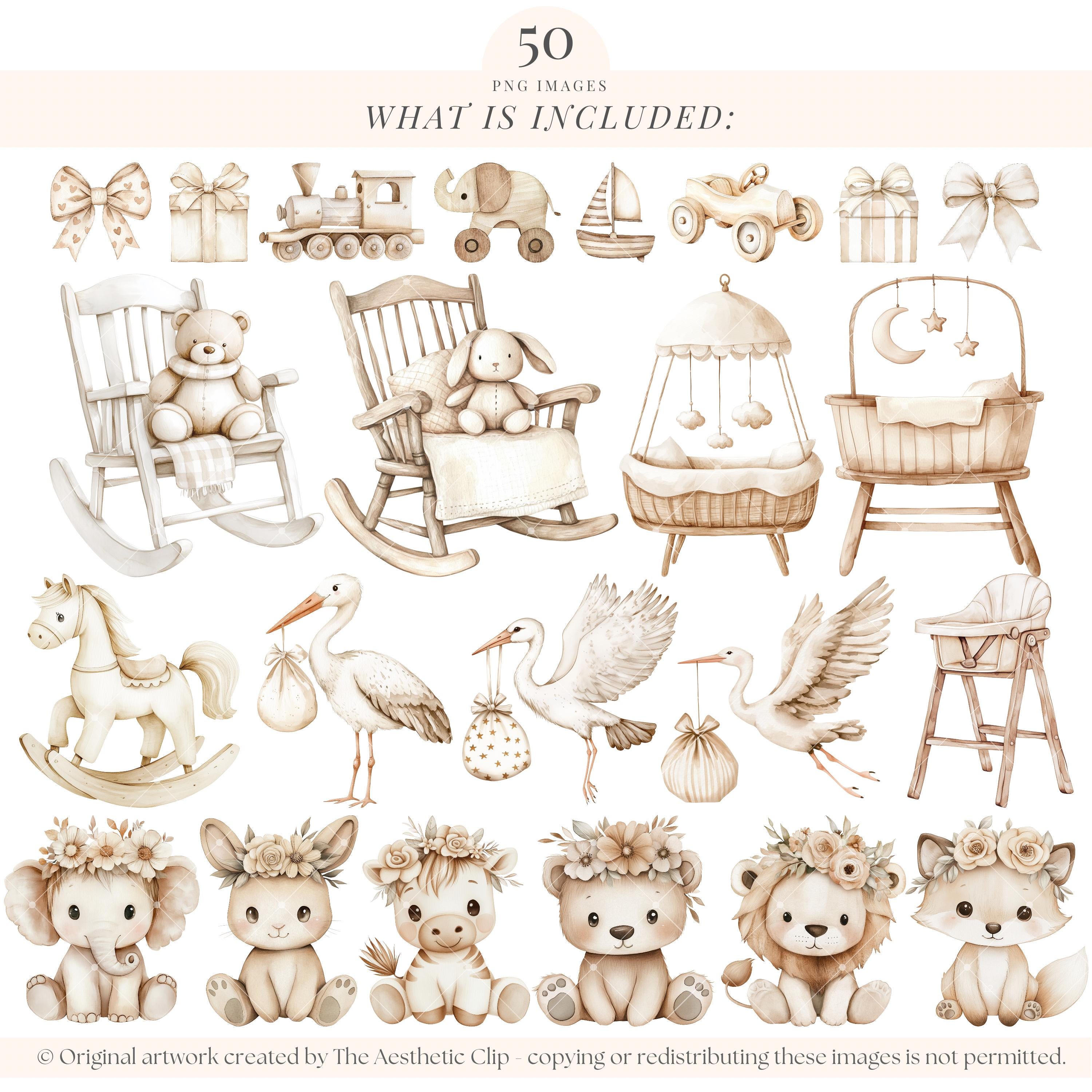 Watercolor Neutral Baby Clipart | Boho Baby Shower Clipart | Beige ...