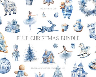 Blue Christmas Tree Watercolor Clipart PNG Hand Painted Blue - Etsy