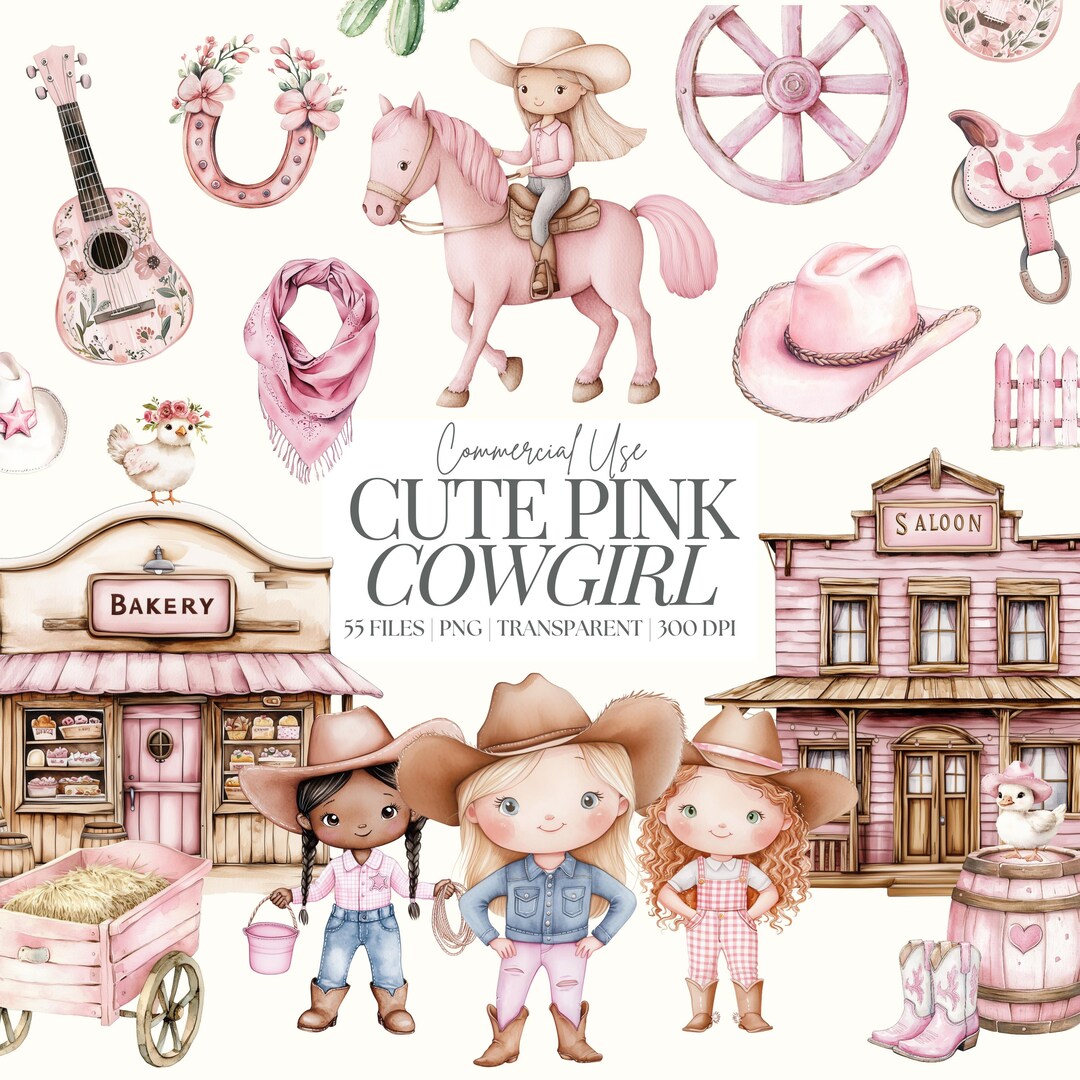 Clipart de vaquera rosa / Linda vaquera PNG / Clipart de niña bebé del ...