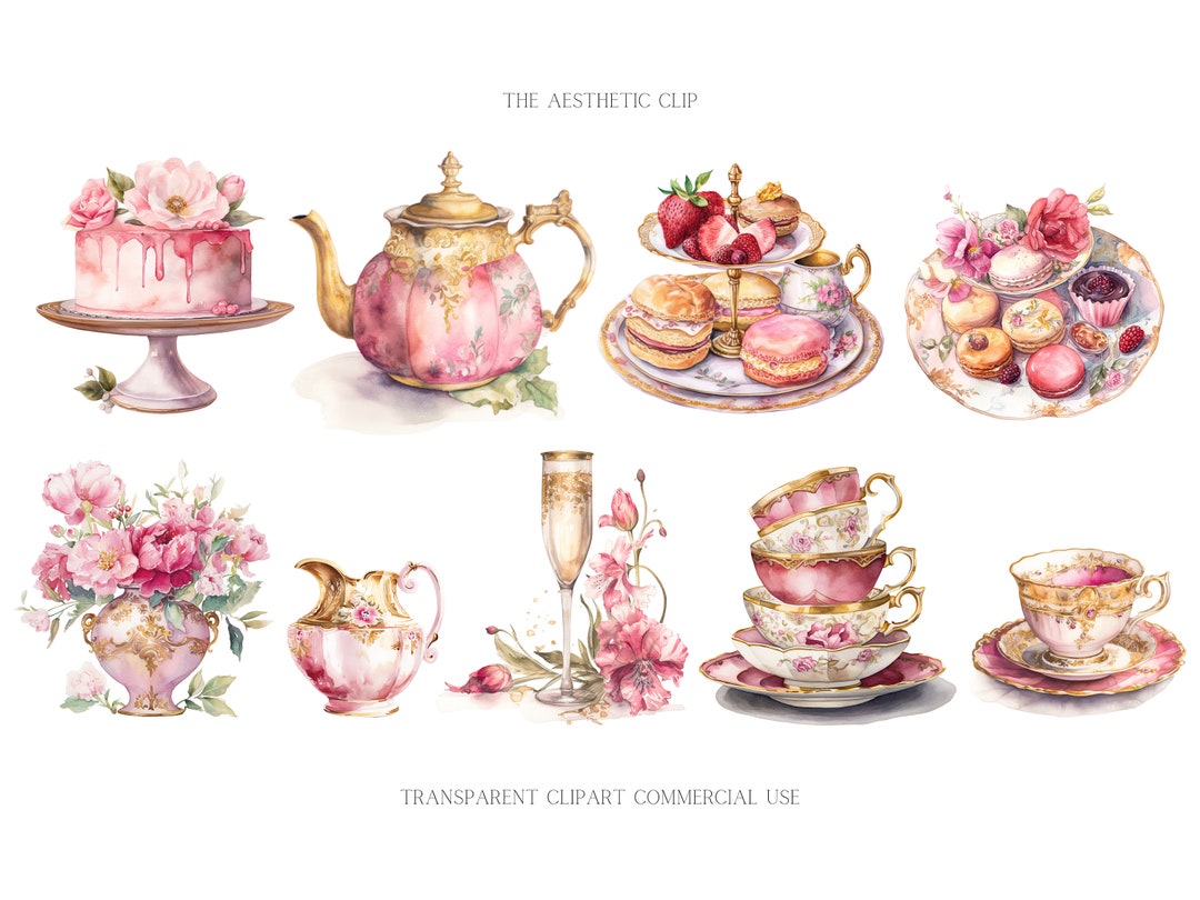 Pink Afternoon Tea Clipart Teapot PNG Antique High Tea Bridal Shower ...