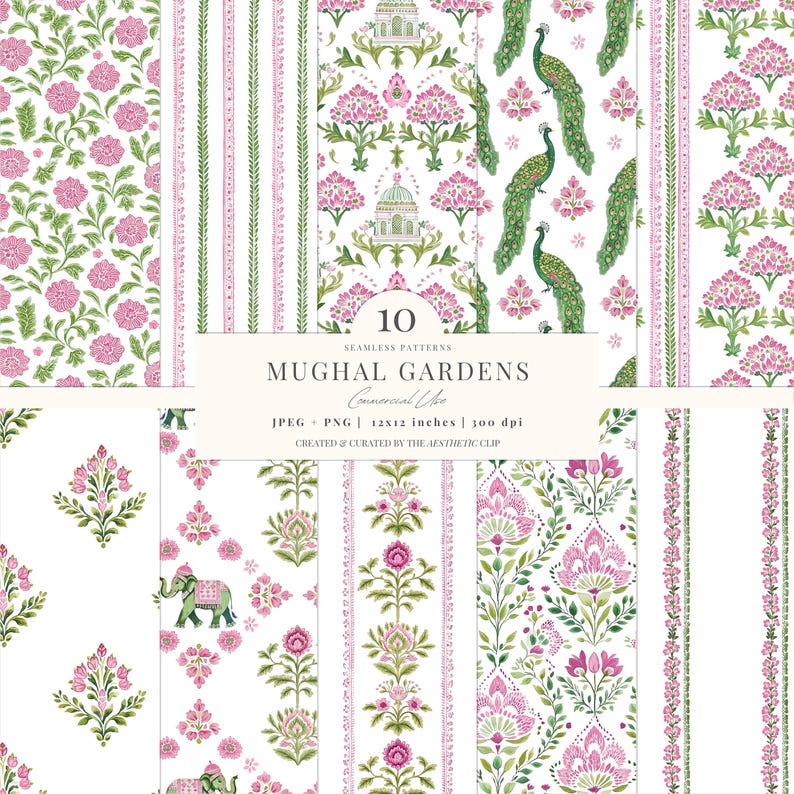 Indian Block Print Inspired Digital Paper | Mughal Garden Patterns ...