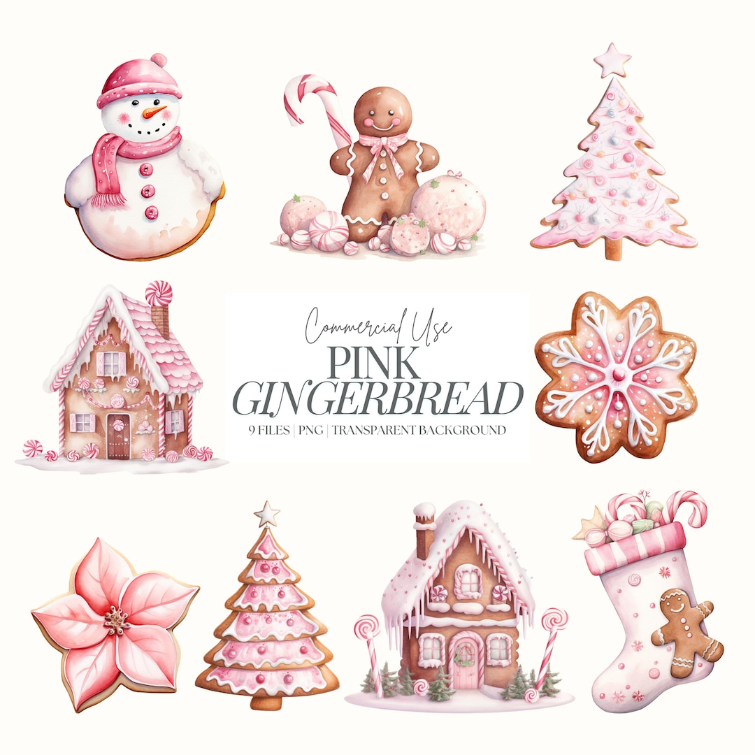 Pink Gingerbread Clipart | Gingerbread PNG | Pink Christmas | Christmas ...