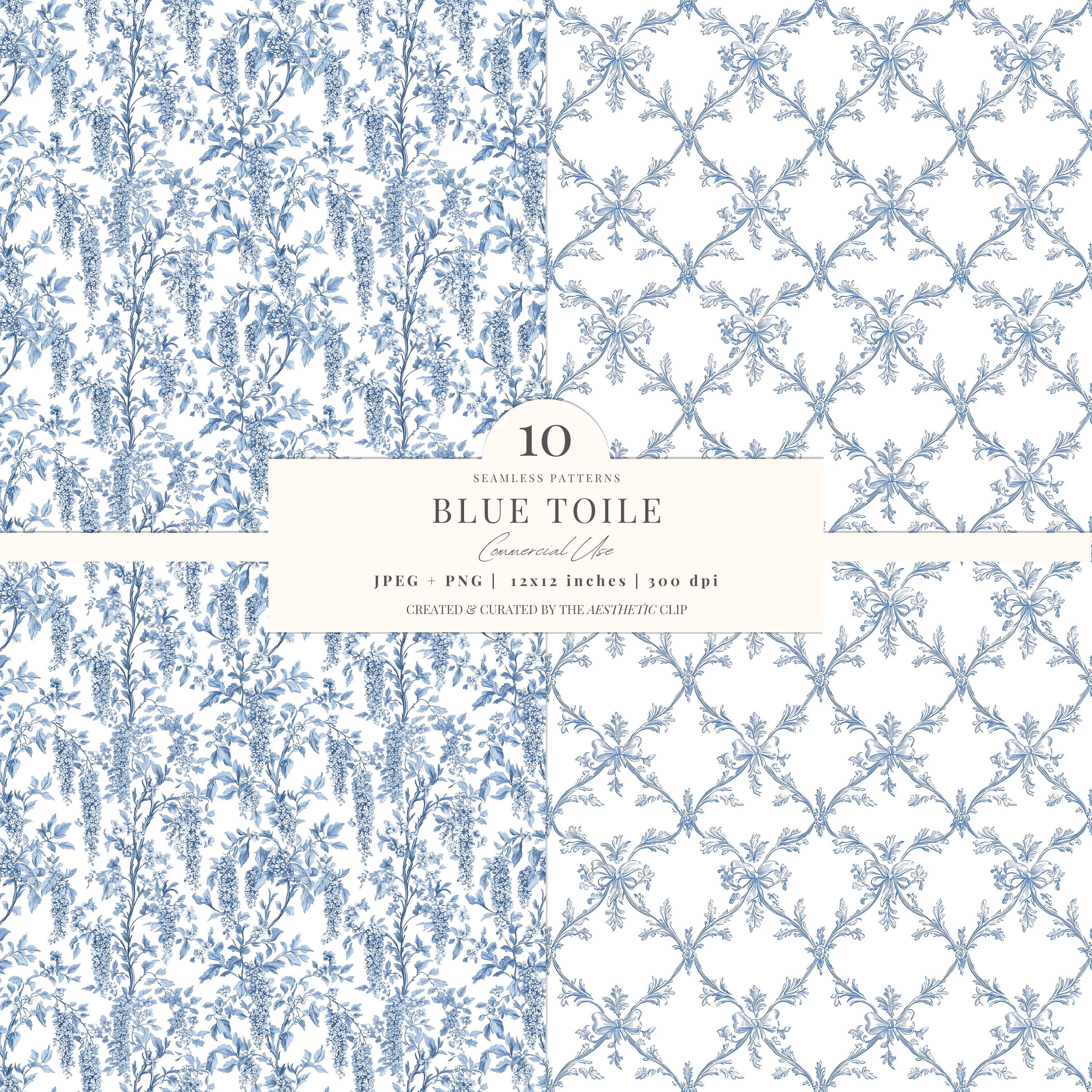 Blue Toile Digital Paper | Blue Floral Pattern | French Toile Seamless ...
