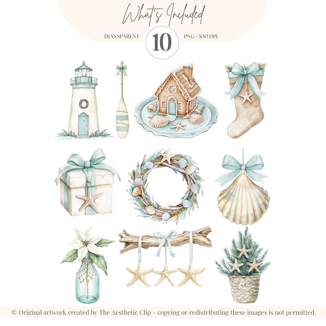 Coastal Christmas Clipart | Ocean Christmas PNG | Beach Christmas PNG ...