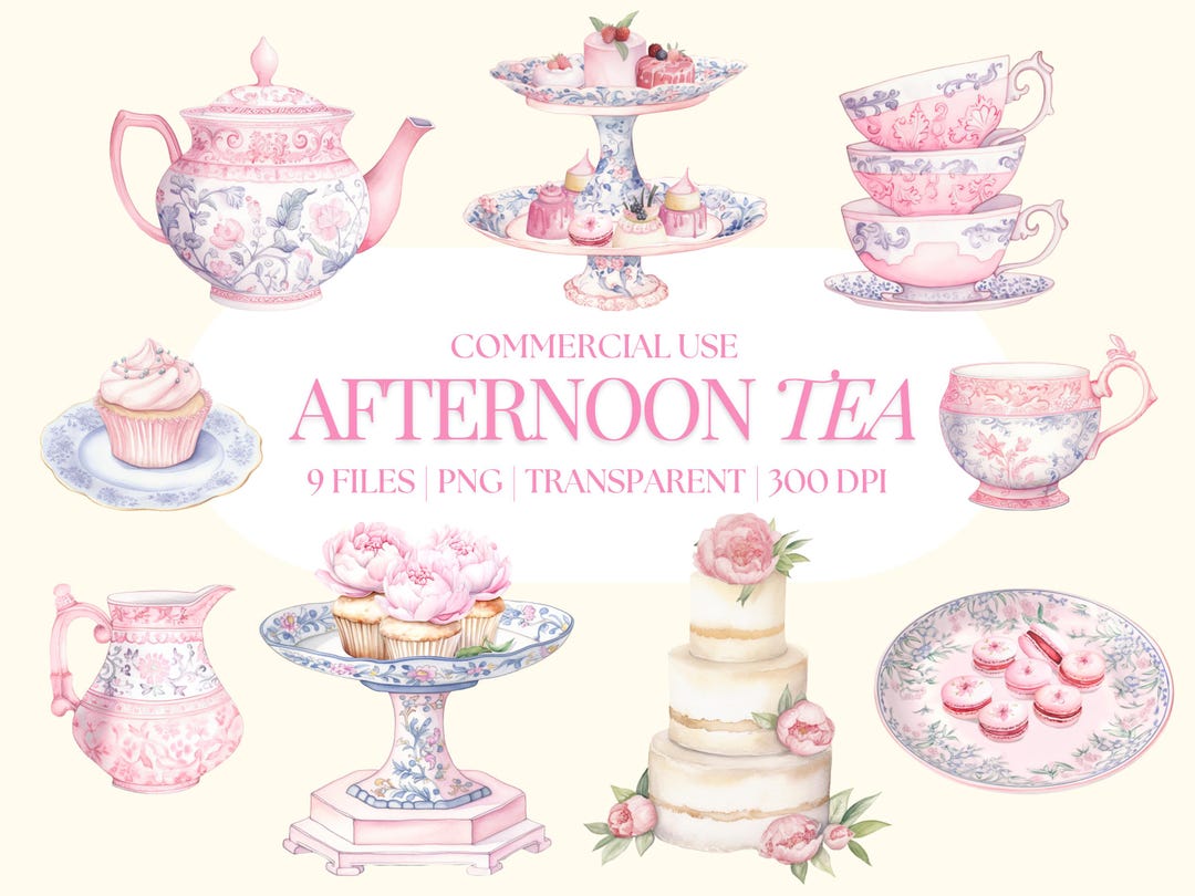 Pink Afternoon Tea Clipart Teapot PNG High Tea Bridal Shower Clipart ...