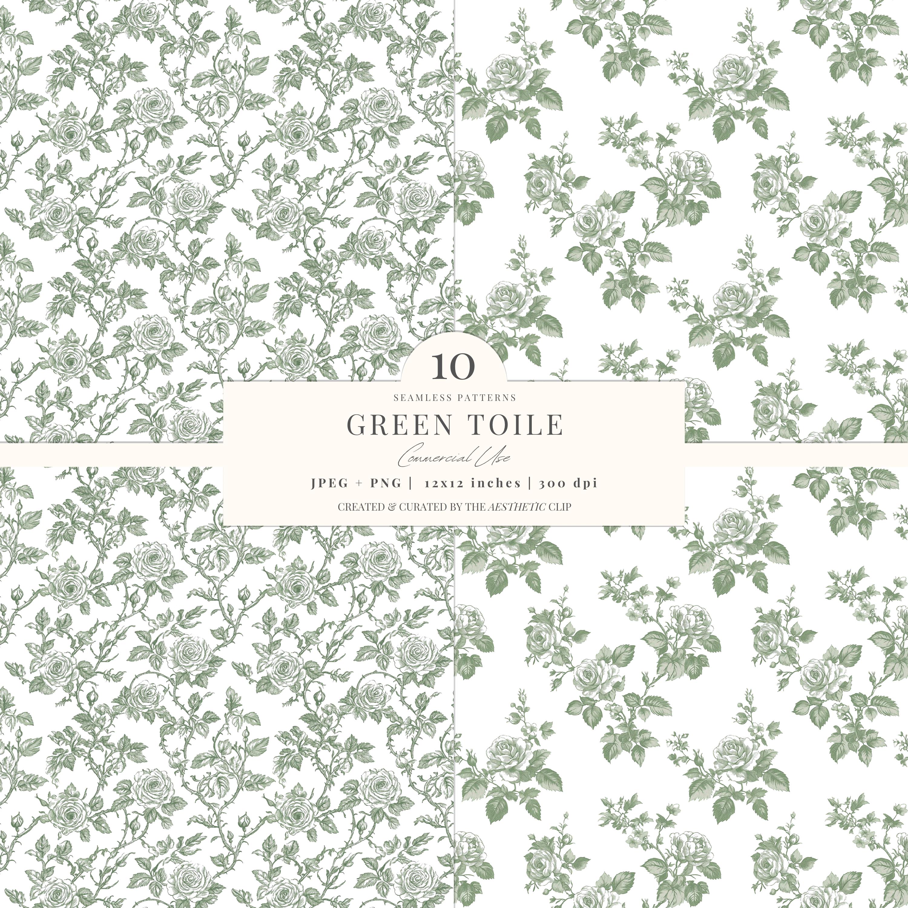 Green Toile Digital Paper | Green Floral Pattern | French Toile De Juoy ...