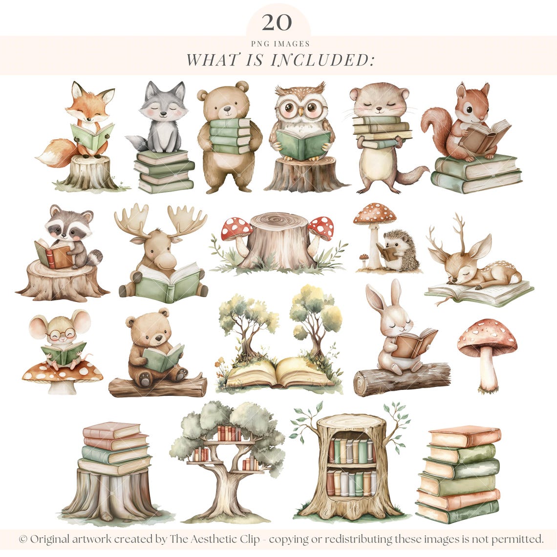 Animals Reading Books Clipart | Cute Woodland PNG | Forest Library ...