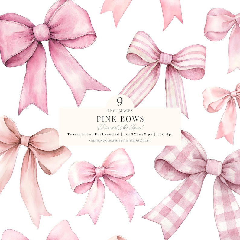 Pink Bow Clipart | Watercolor Bows | Coquette Bows Clipart | Pink ...