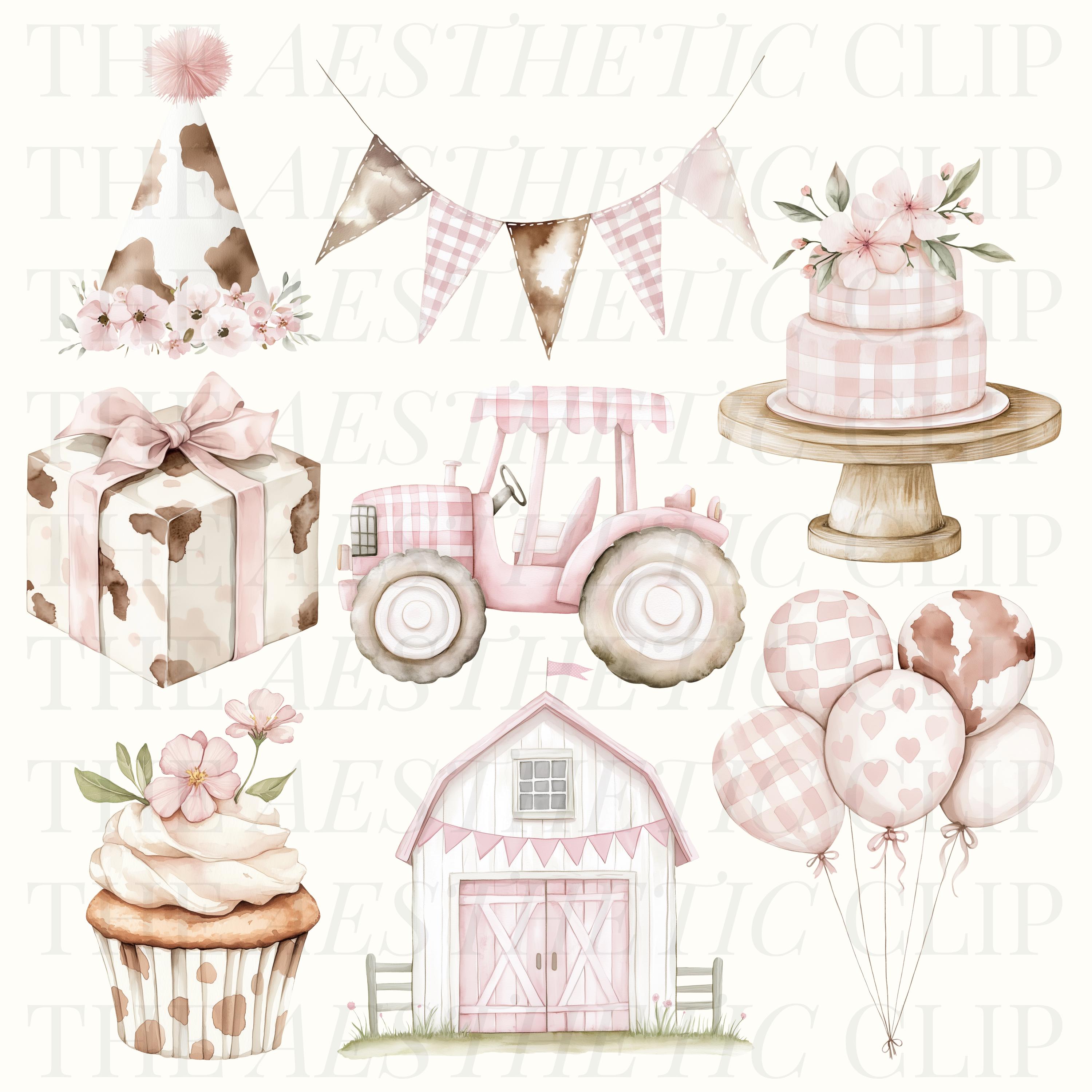 Pink Farm Clipart | Cute Farm Animals PNG | Barnyard Baby Shower ...