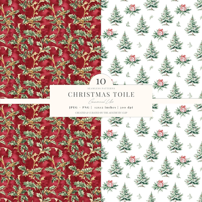Christmas Toile Pattern | Vintage Christmas Digital Paper | Xmas ...