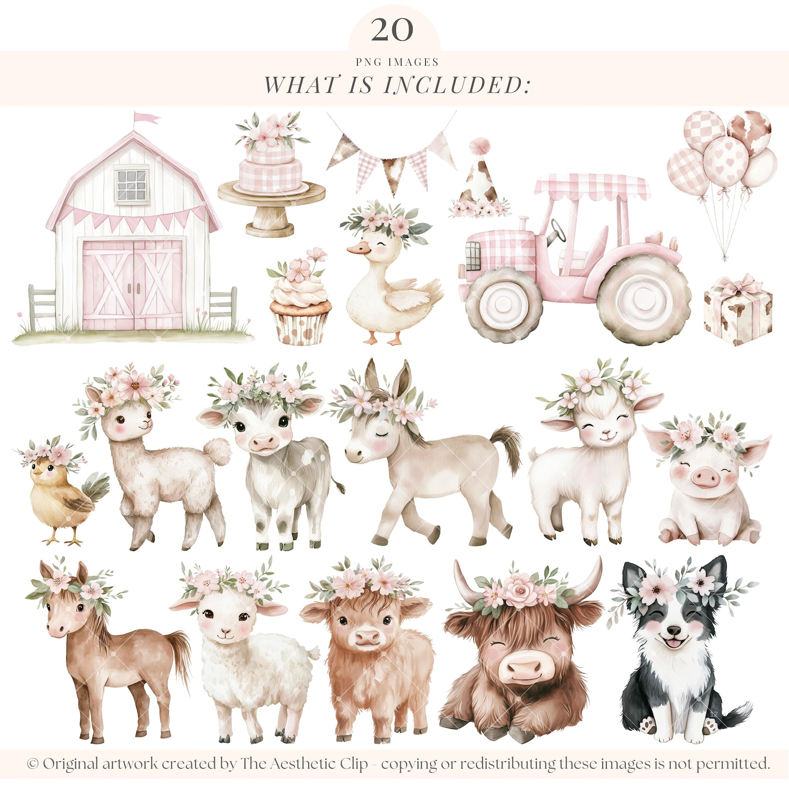 Pink Farm Clipart | Cute Farm Animals PNG | Barnyard Baby Shower ...
