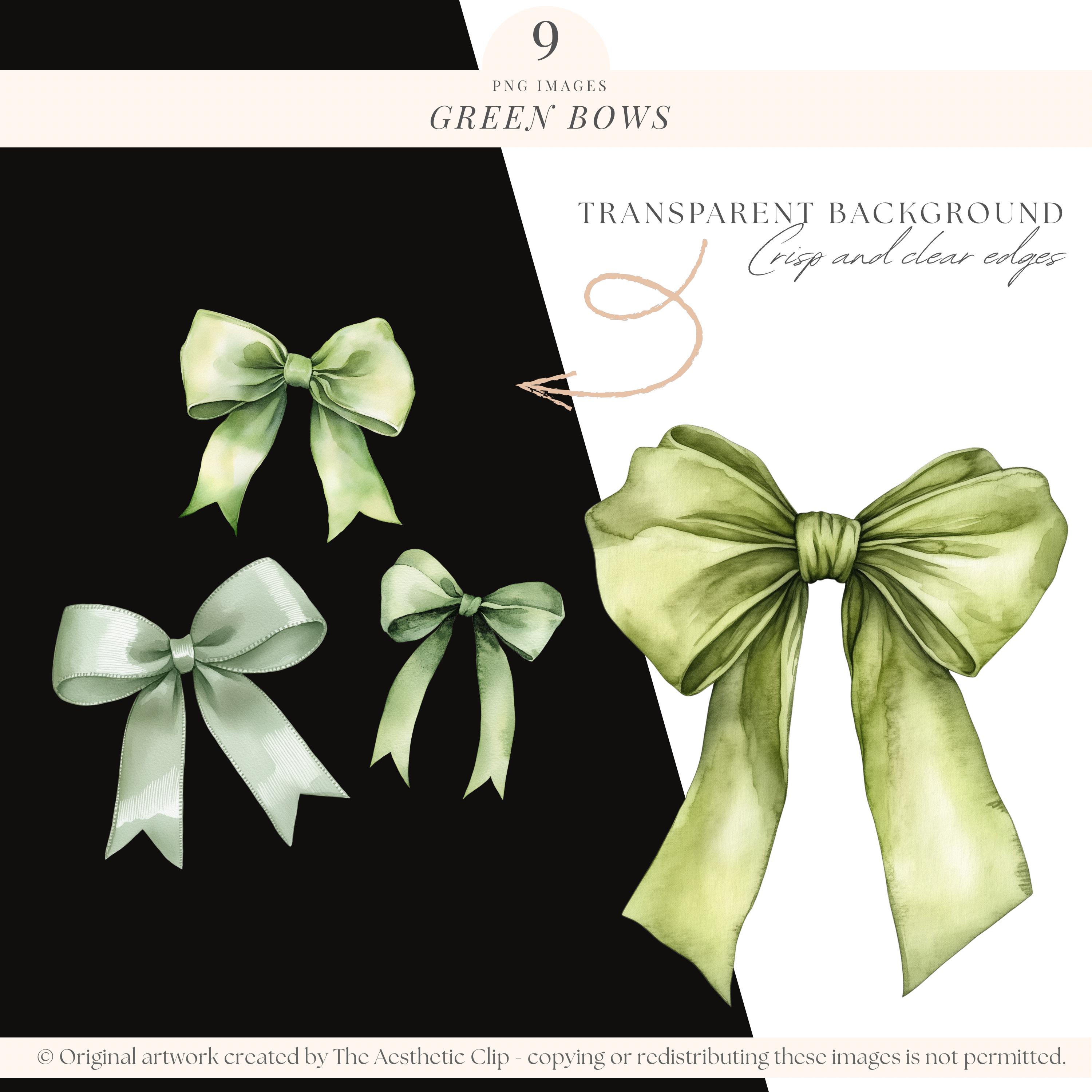 Green Bows Clipart | Watercolor Bows | Coquette Bows Clipart | Green ...