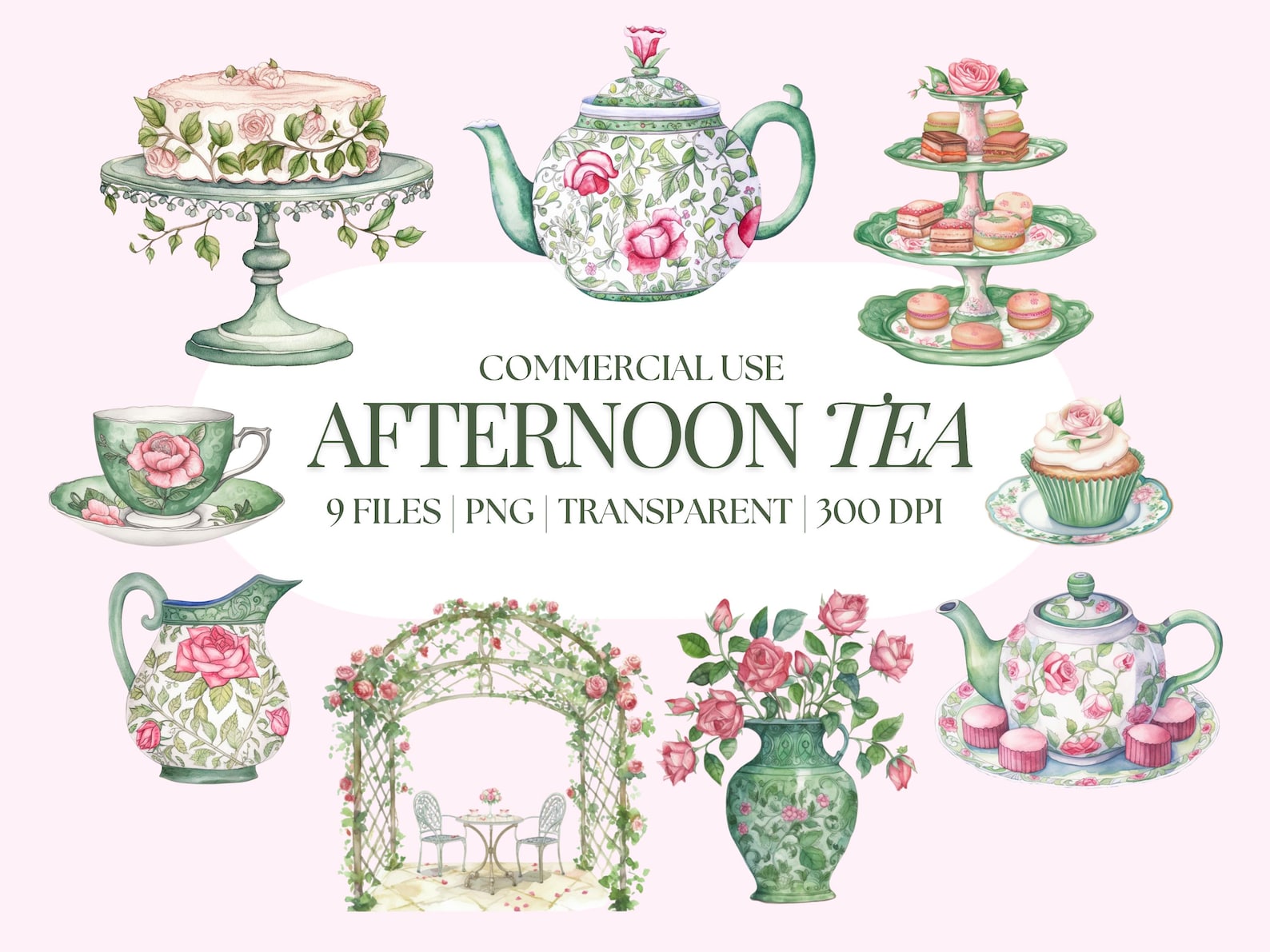 Floral Afternoon Tea Clipart 9 PNG Teapot PNG Green High Tea Bridal ...