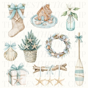 Coastal Christmas Clipart | Ocean Christmas PNG | Beach Christmas PNG ...