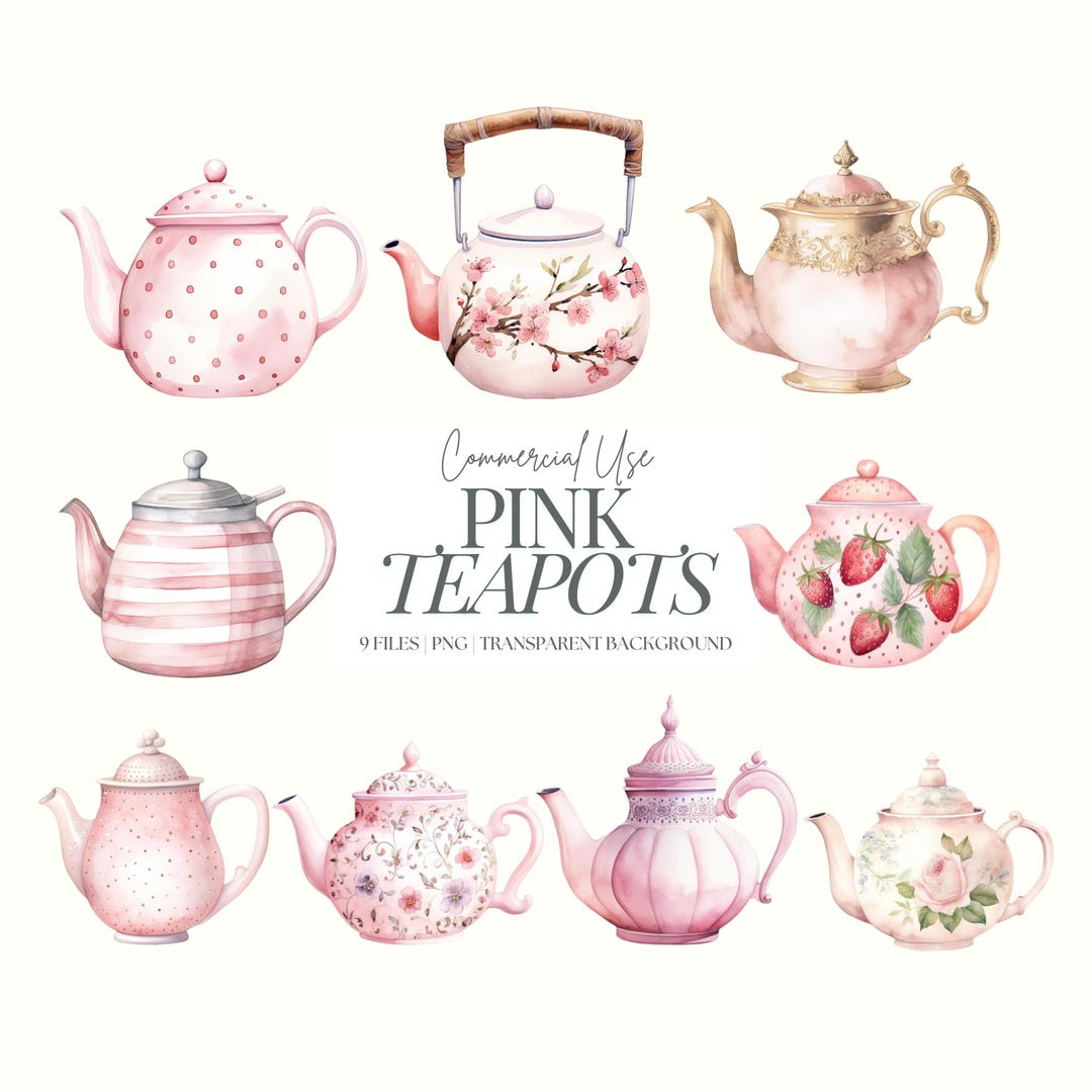 Pink Teapots Clipart | Pink Tea PNG Bundle | Picnic | Flowers | Pink ...