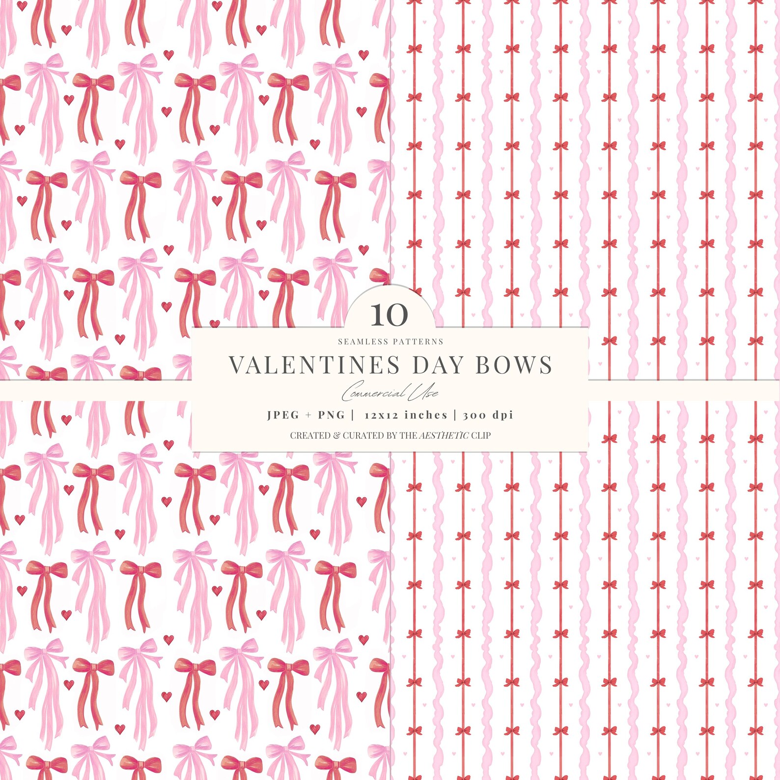 Valentines Day Digital Paper | Romantic Bows Pattern | Hearts ...