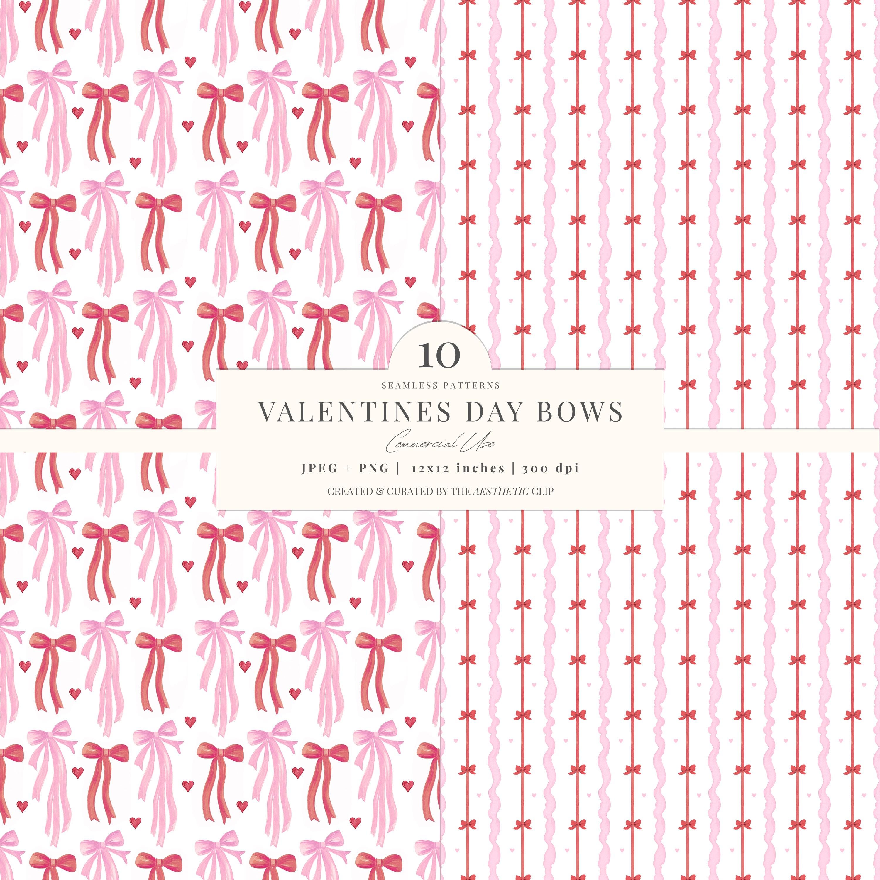 Valentines Day Digital Paper | Romantic Bows Pattern | Hearts ...