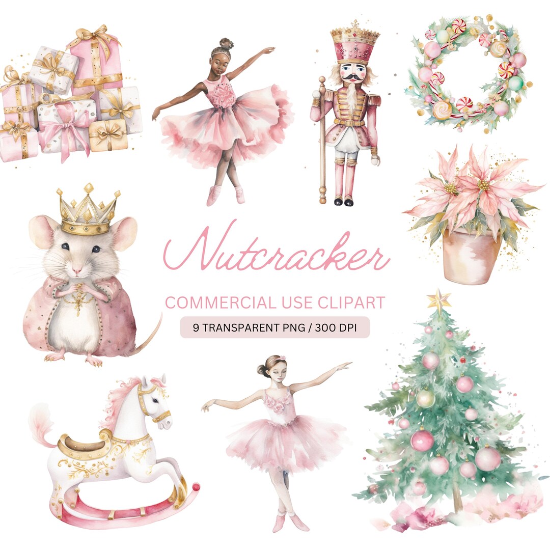 9 PNG nutcracker Christmas Clipart Watercolor Christmas Pink Xmas ...