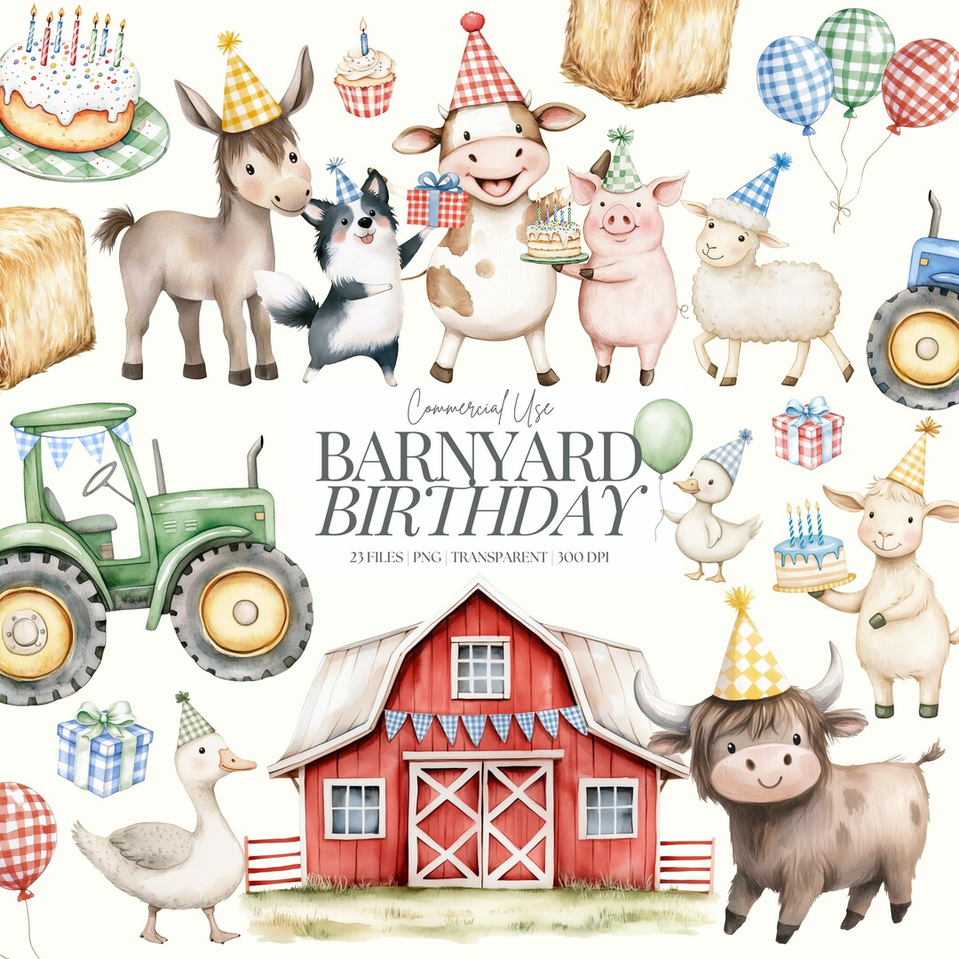 Barnyard Birthday | Farm Animal Birthday | Farm Baby Shower Clipart ...