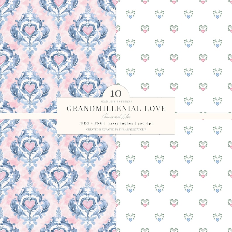 Valentines Day Digital Paper | Grandmillenial Love Patterns | Seamless ...