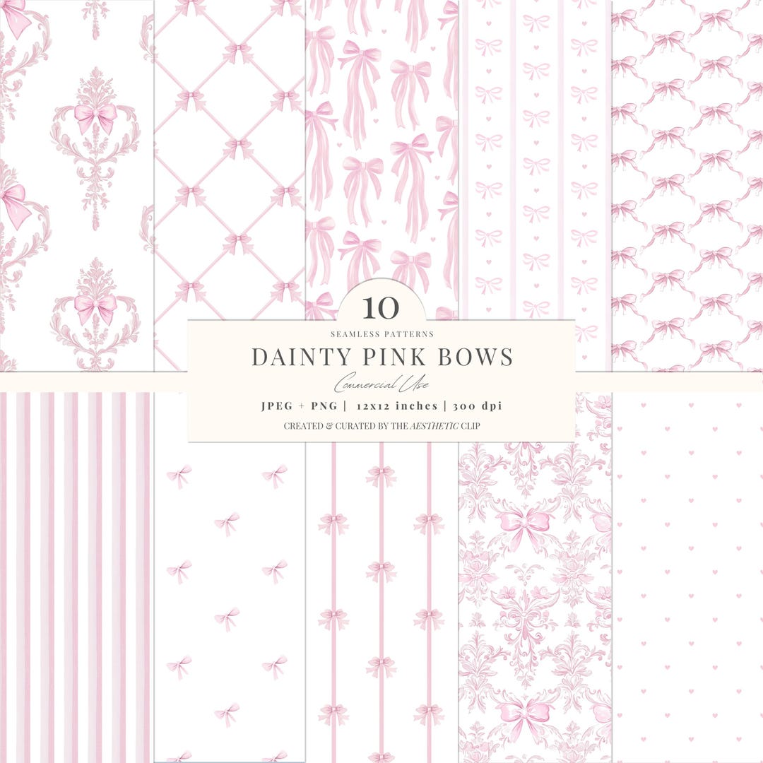 Pink Bow Pattern | Pink Bow Digital Paper | Coquette Seamless Patterns ...
