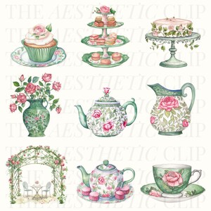 Floral Afternoon Tea Clipart | 9 PNG | Teapot PNG | Green High Tea ...
