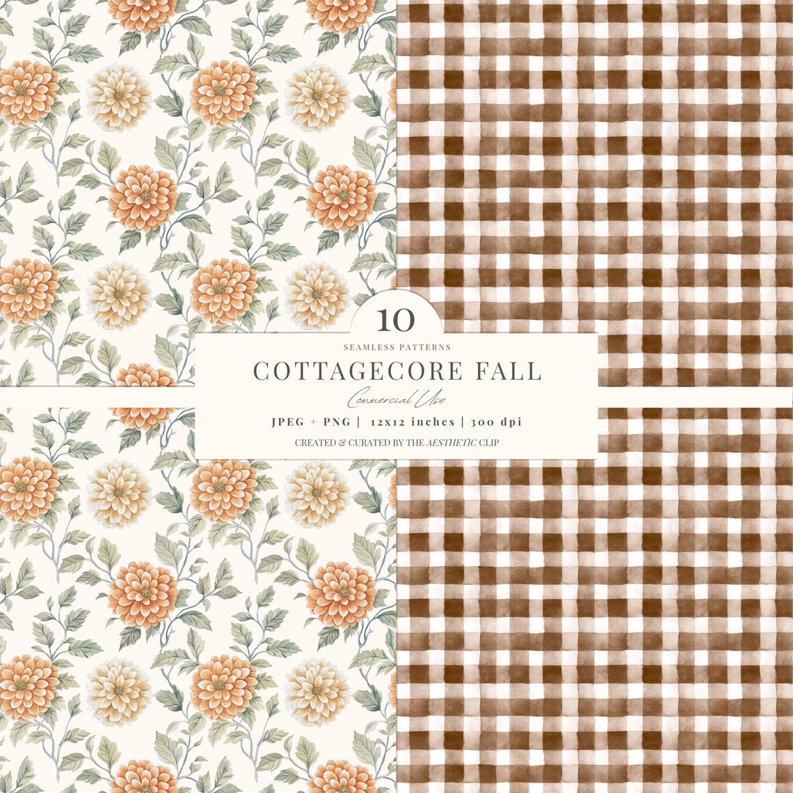 Autumn Seamless Pattern | Dahlias Digital Paper | Pumpkin Background ...