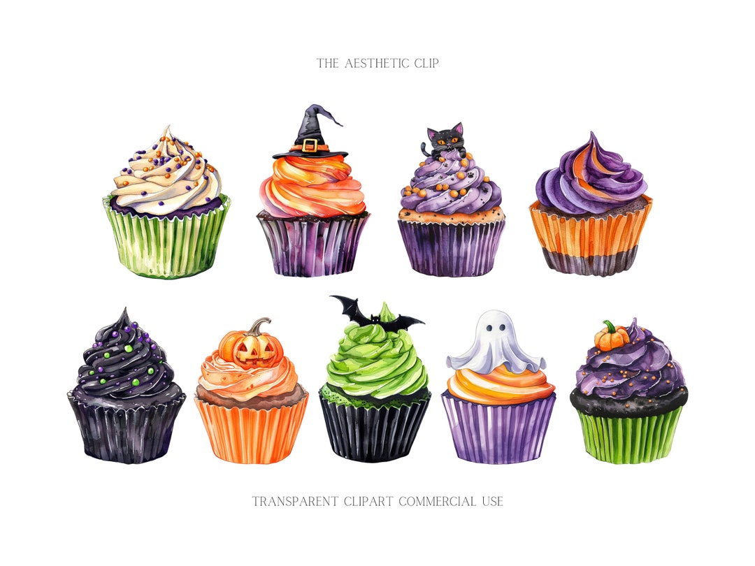 Halloween Cupcakes Clipart Spooky Cupcakes PNG Watercolour Treats Trick ...