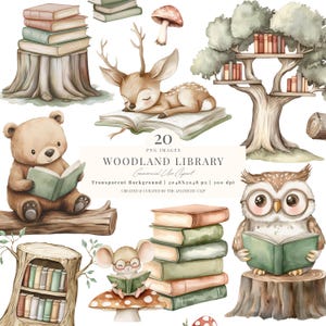 Animals Reading Books Clipart | Cute Woodland PNG | Forest Library ...