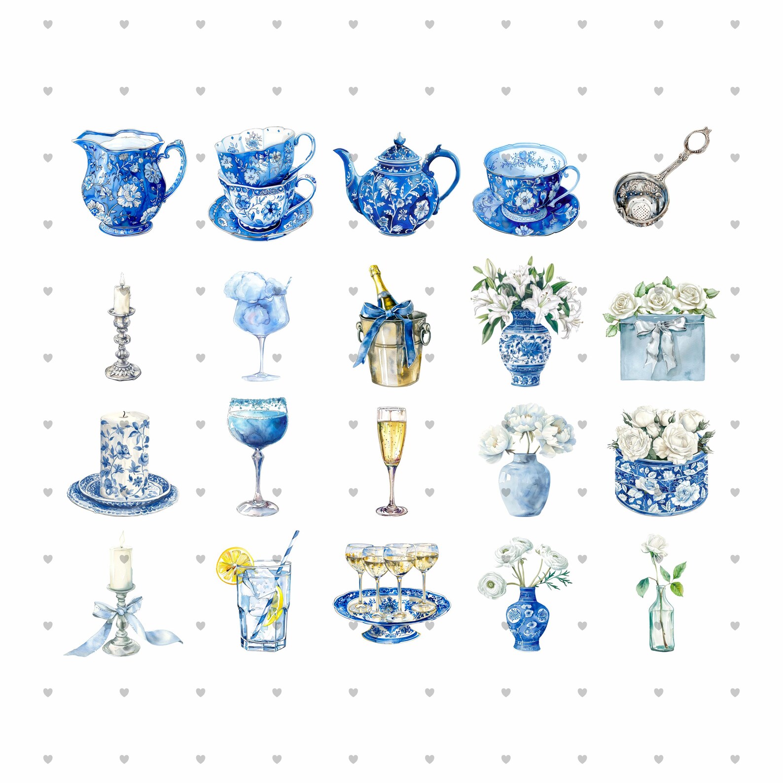Blue Afternoon Tea Clipart Teapot PNG Chinoiserie High Tea Bridal ...