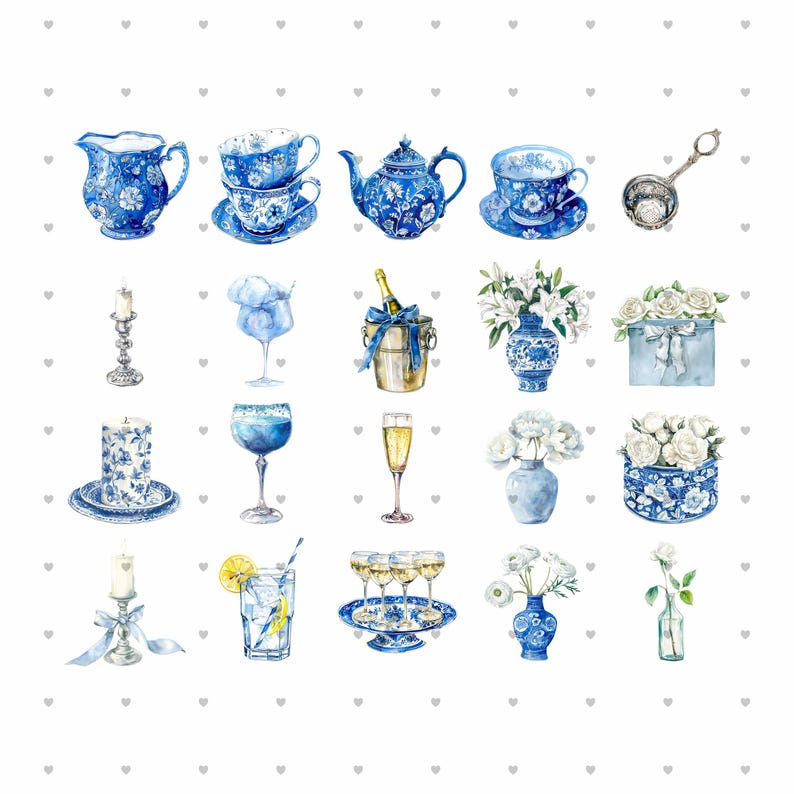 Blue Afternoon Tea Clipart Teapot PNG Chinoiserie High Tea Bridal ...
