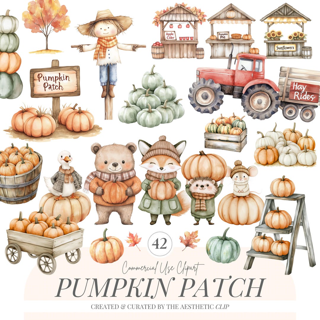 Pumpkin Patch Clipart | Fall Woodland Animals | Autumn Farm PNG ...