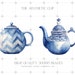 Blue Teapots Clipart Blue Tea Party PNG Bundle Picnic Flowers ...