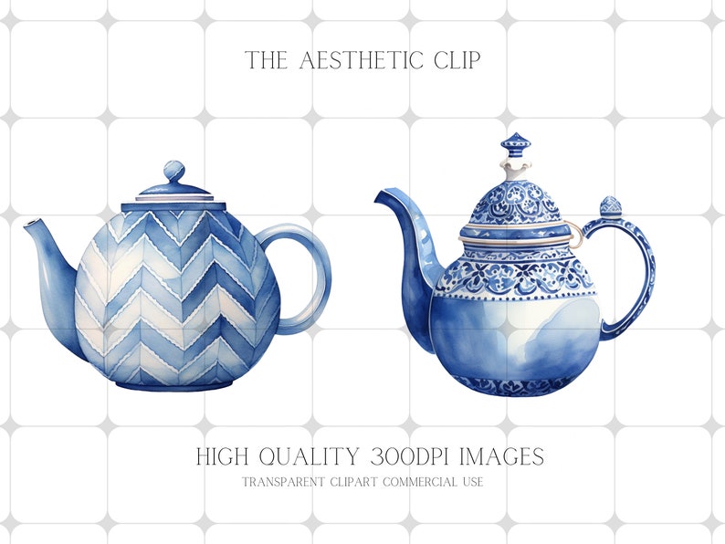 Blue Teapots Clipart Blue Tea Party PNG Bundle Picnic - Etsy