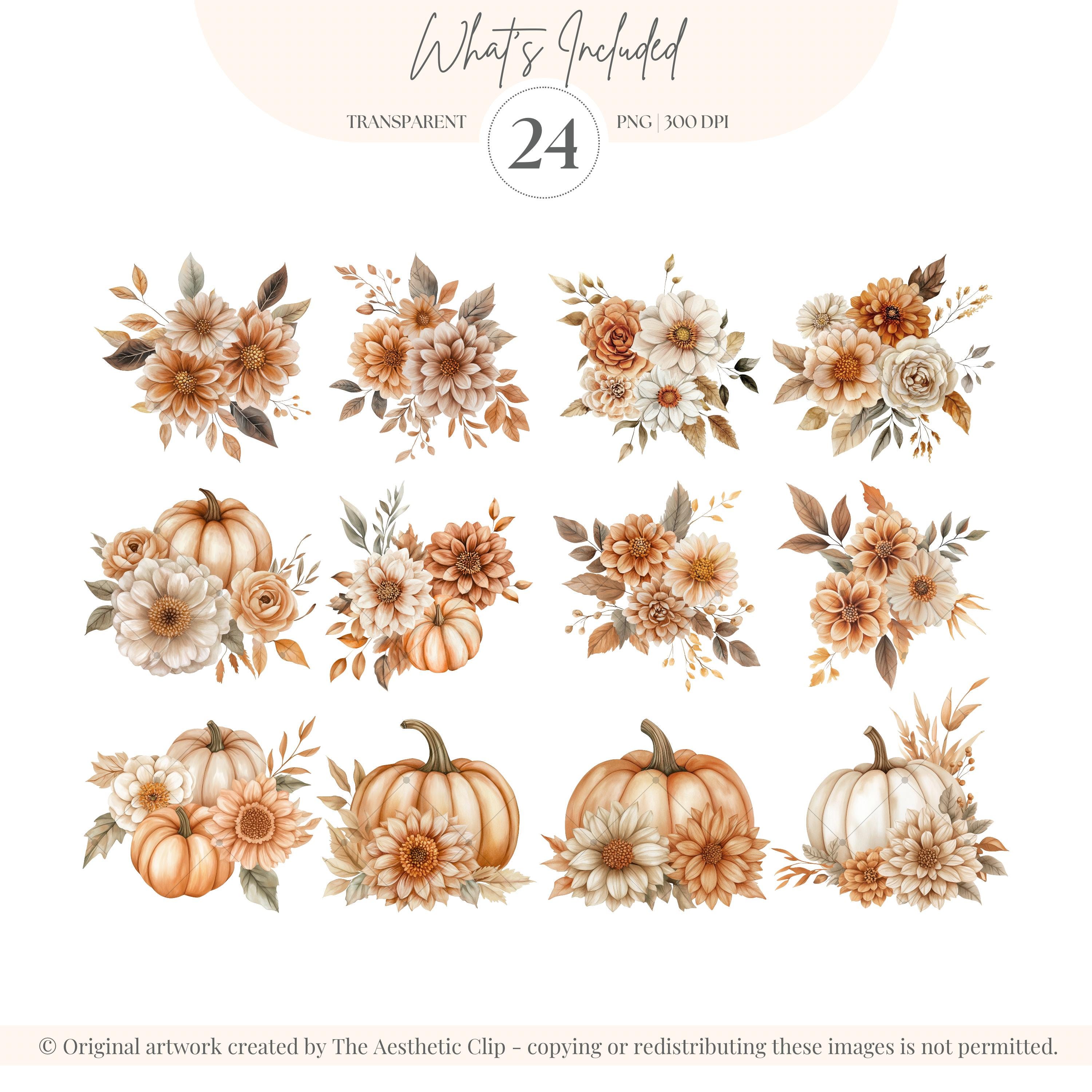 Fall Floral Clipart | Fall Pumpkins PNG | Autumn Bouquets | Bow Frame ...