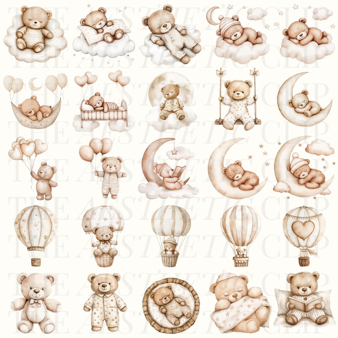 Watercolor Teddy Bear Clipart | Neutral Baby Shower Clipart | Beige ...
