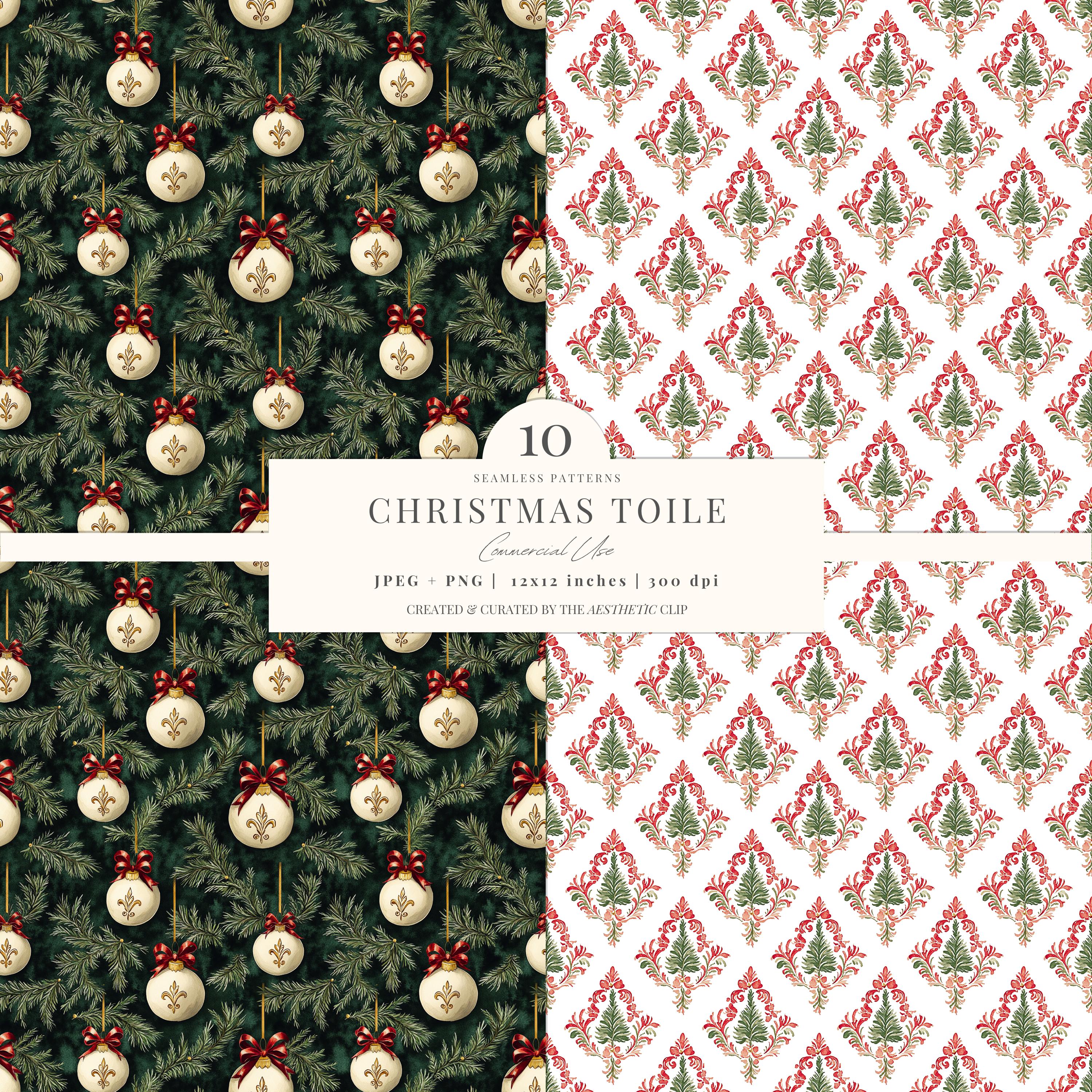 Christmas Toile Pattern | Vintage Christmas Digital Paper | Xmas ...