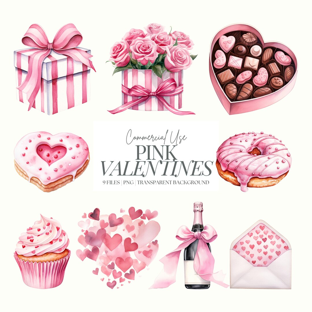 Valentines Clipart | Pink Valentines Day PNG | Watercolour Love | Heart ...