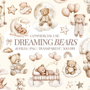Watercolor Teddy Bear Clipart Neutral Baby Shower Clipart Beige Nursery ...