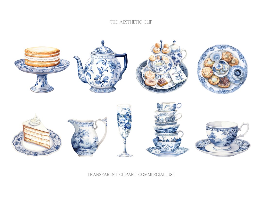 Blue Afternoon Tea Clipart Teapot PNG Antique High Tea Bridal Shower ...
