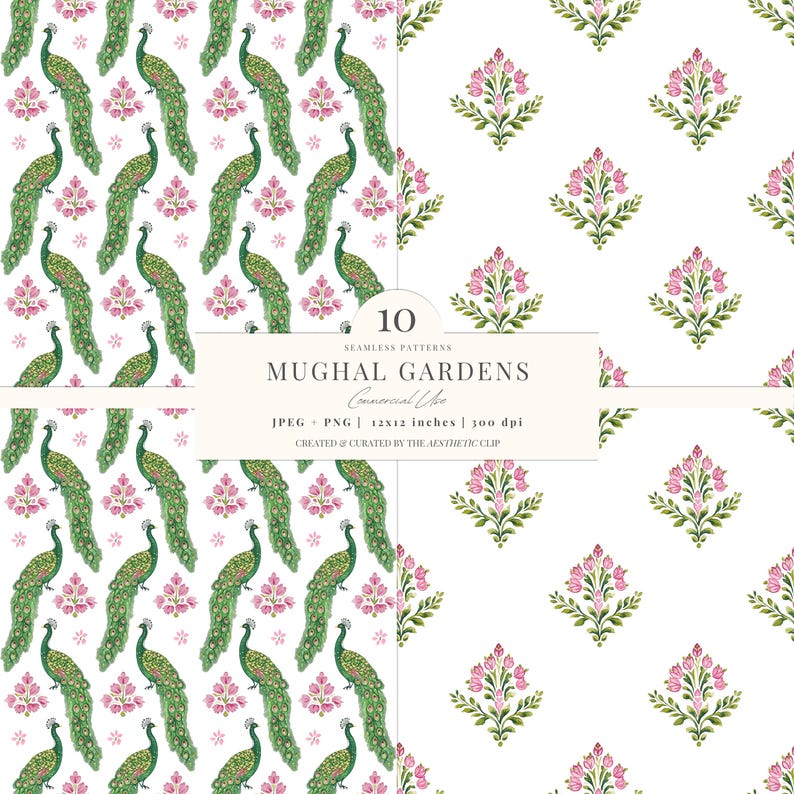 Indian Block Print Inspired Digital Paper | Mughal Garden Patterns ...
