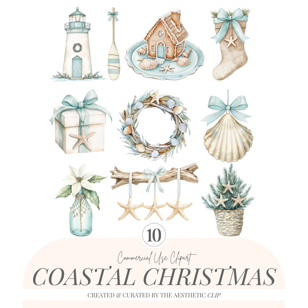 Coastal Christmas Clipart | Ocean Christmas PNG | Beach Christmas PNG ...