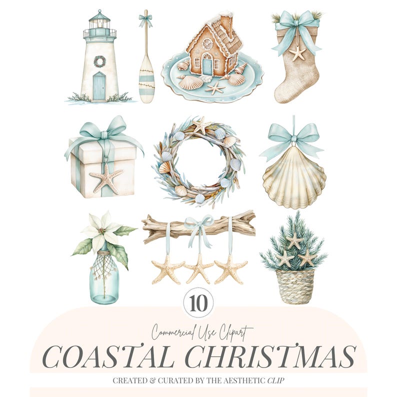 Coastal Christmas Clipart | Ocean Christmas PNG | Beach Christmas PNG ...