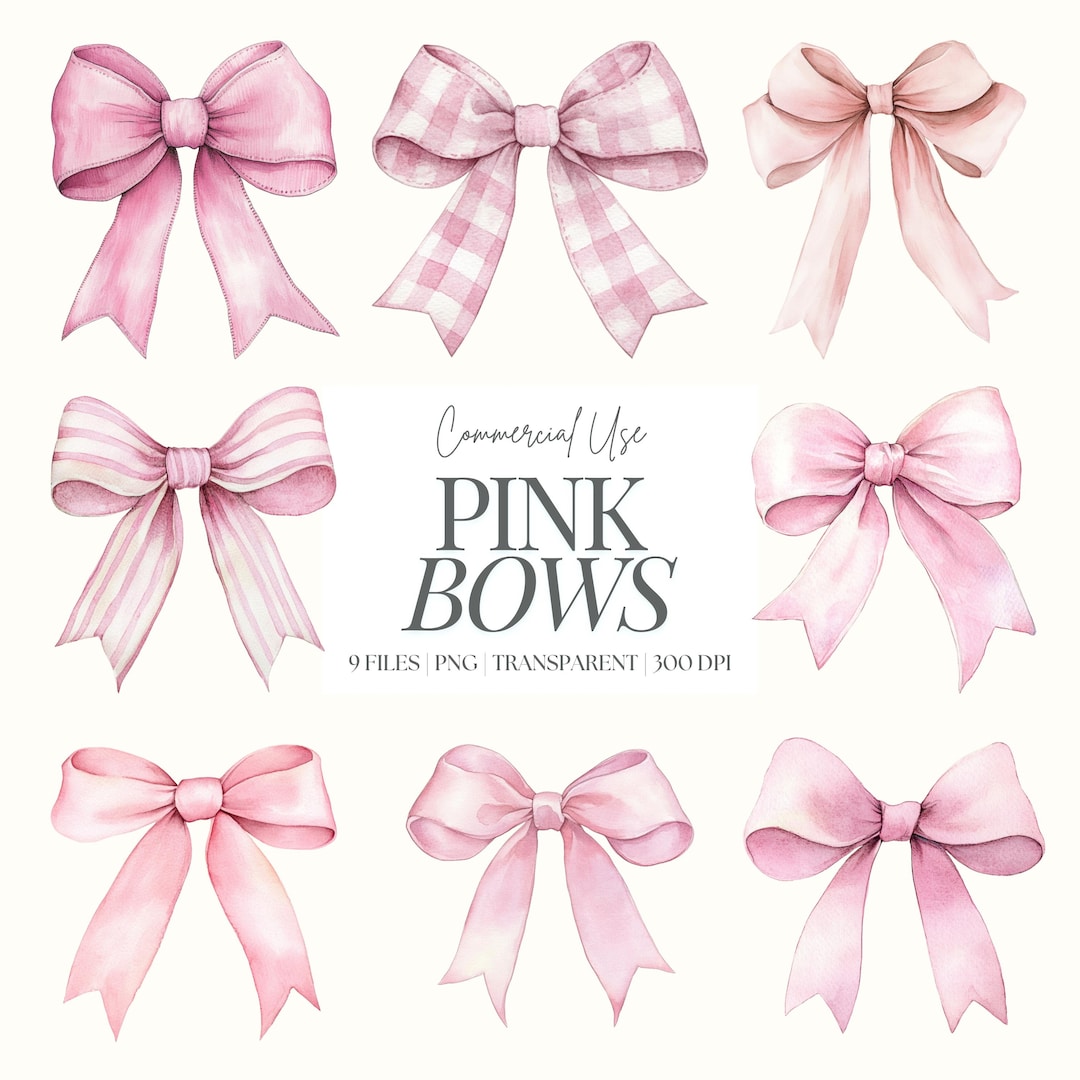 Pink Bow Clipart | Watercolor Bows | Coquette Bows Clipart | Pink ...