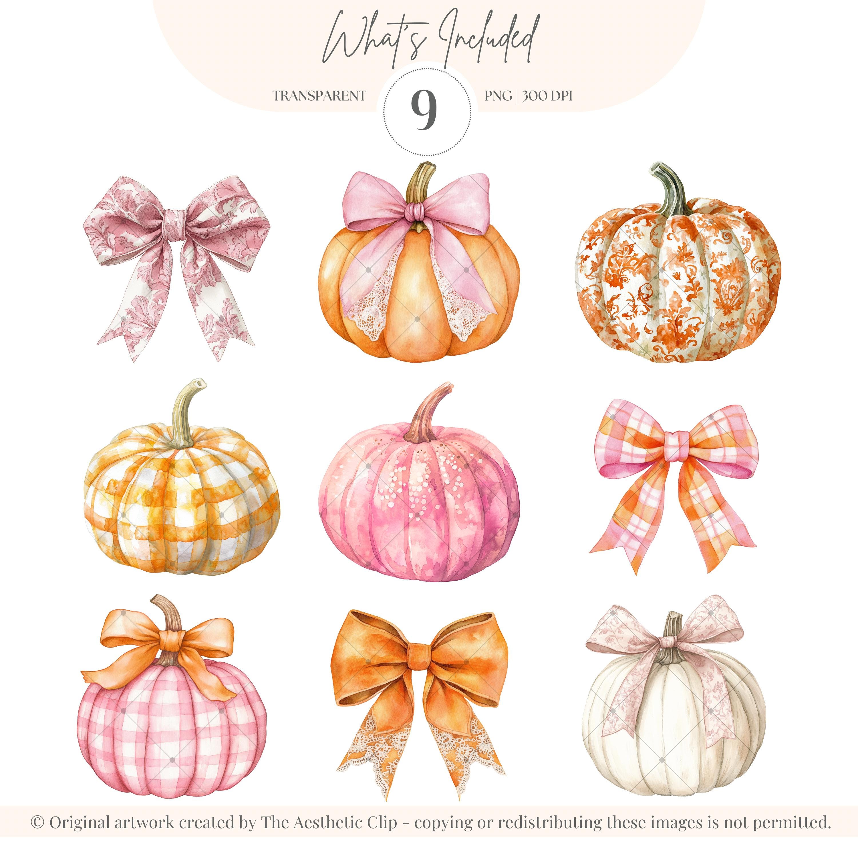 Watercolor Pumpkins and Bows Clipart | Coquette Pumpkins | Toile ...