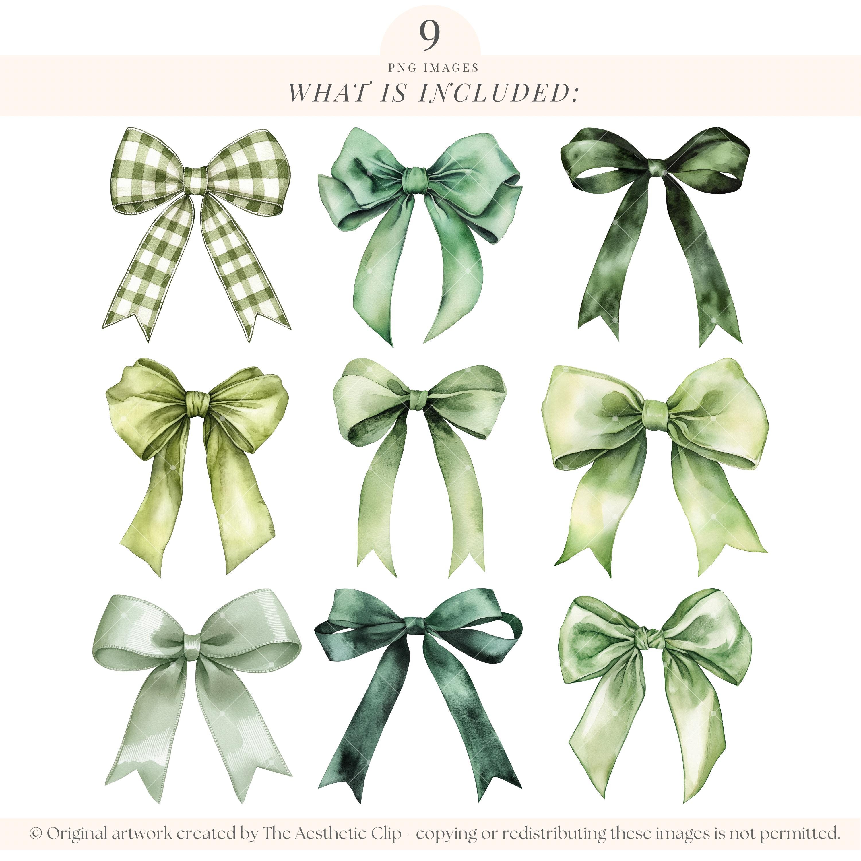 Green Bows Clipart | Watercolor Bows | Coquette Bows Clipart | Green ...