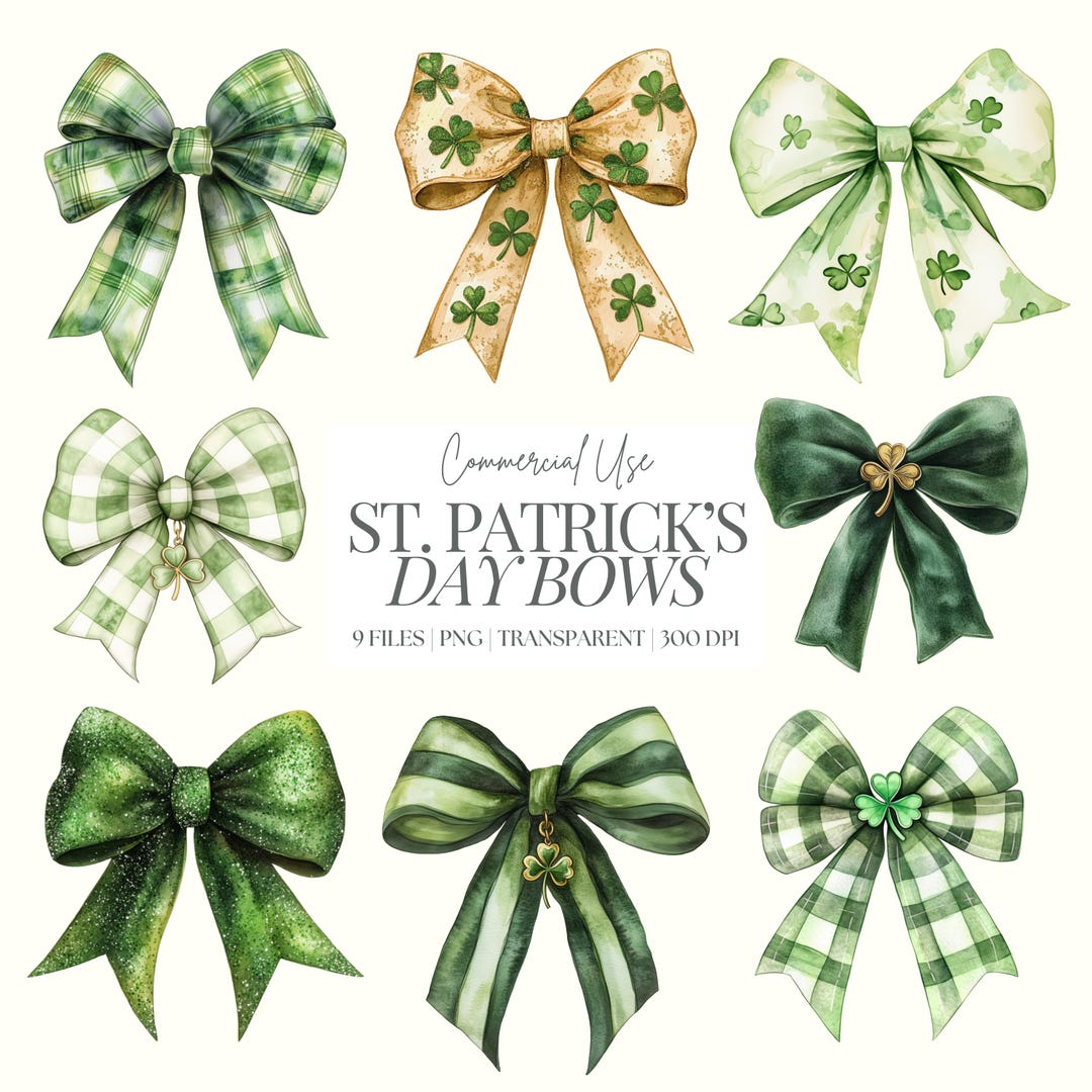St. Patrick's Day Clipart | Watercolor Bows | Irish Bows Clipart ...
