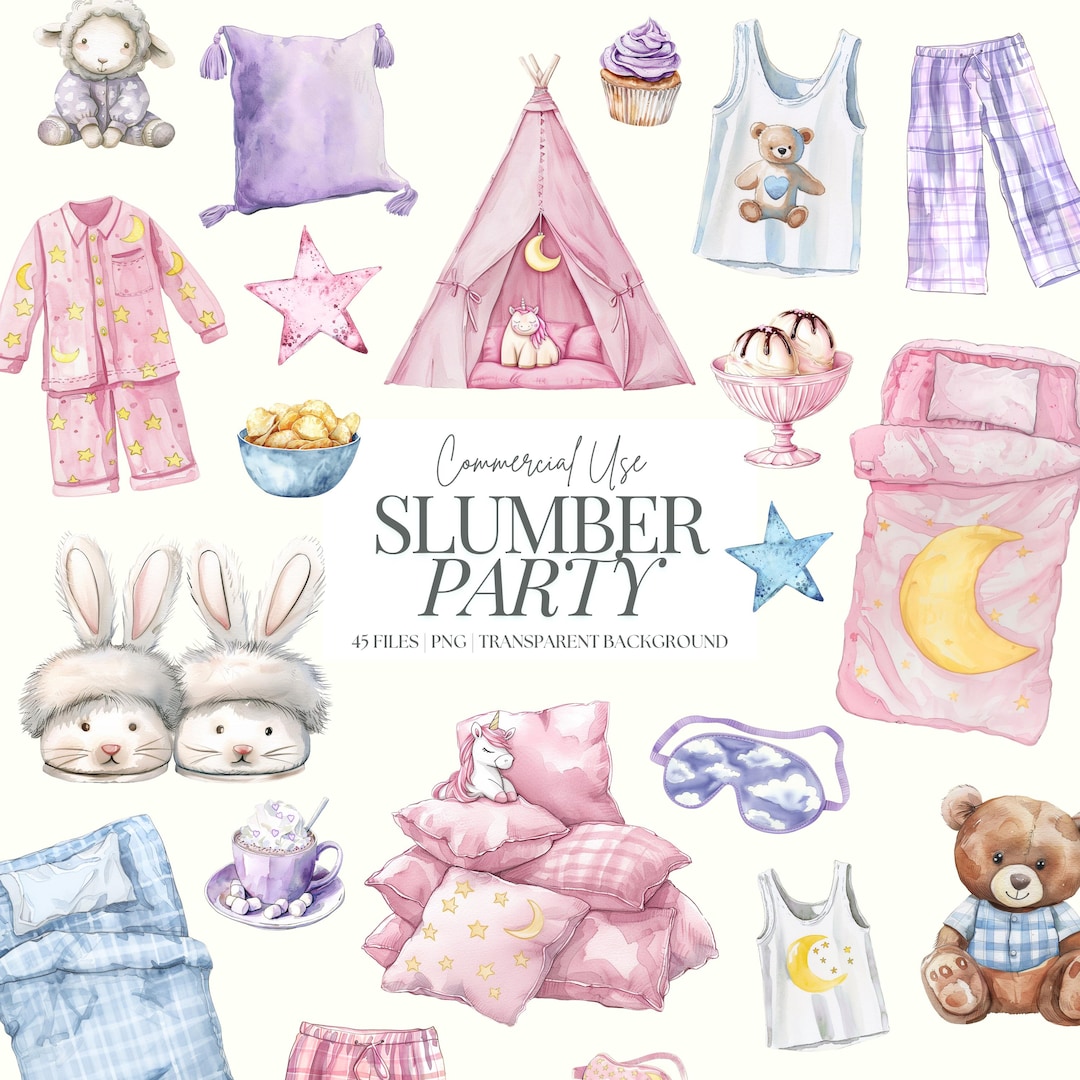 Pyjama Party Clipart | Sleepover PNG | Cozy Bedtime | Cute Slumber ...