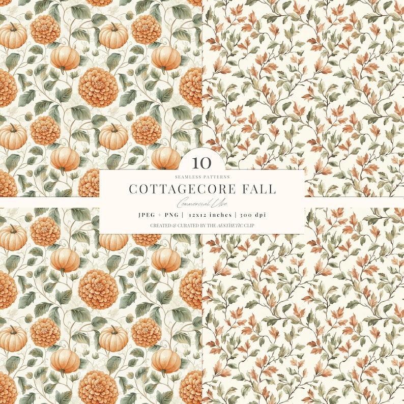 Autumn Seamless Pattern | Dahlias Digital Paper | Pumpkin Background ...