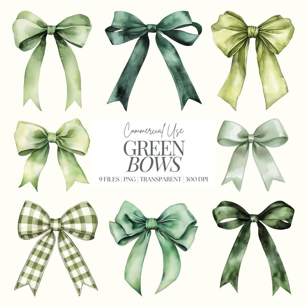 Green Bows Clipart | Watercolor Bows | Coquette Bows Clipart | Green ...